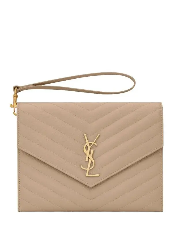 Saint Laurent Cassandre Matelasse Flap Pouch - Dark Beige