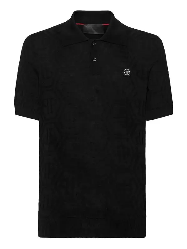Philipp Plein Monogram-jacquard Polo Shirt - Black