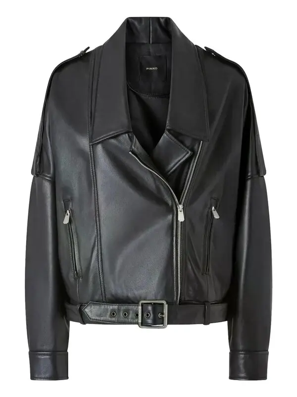 Pinko Drop-shoulder Biker Jacket - Black