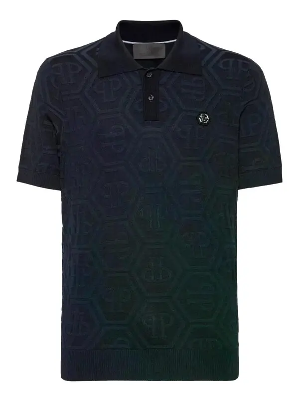 Philipp Plein Monogram-jacquard Polo Shirt - Blue