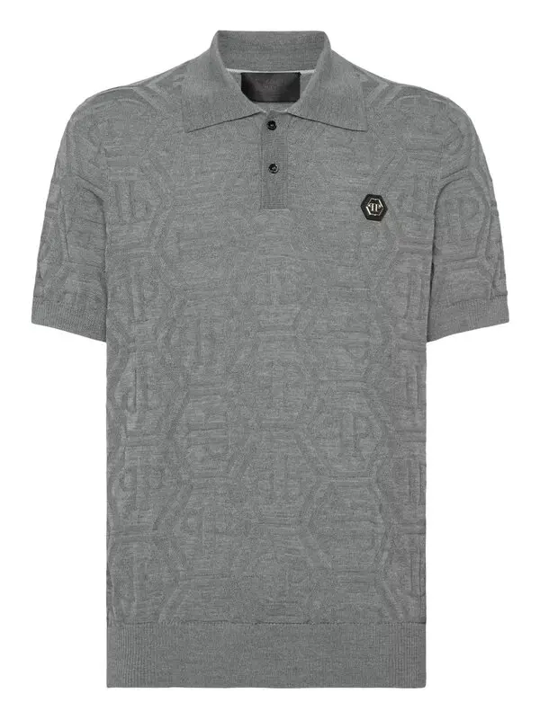Philipp Plein Monogram-jacquard Polo Shirt - Grey