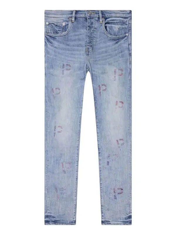 PURPLE BRAND Embroidery Punch P Plaid Jeans - Blue