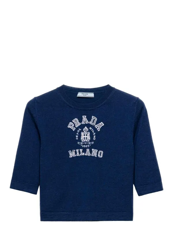 Prada Cashmere Intarsia Sweater - Navy