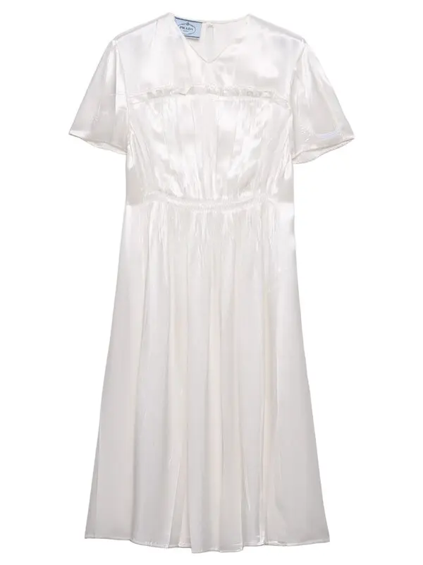 Prada Embroidered Satin Midi-dress - White