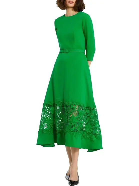 Mac Duggal Crepe Boat Neck Midi Dress With Applique - Spring Green
