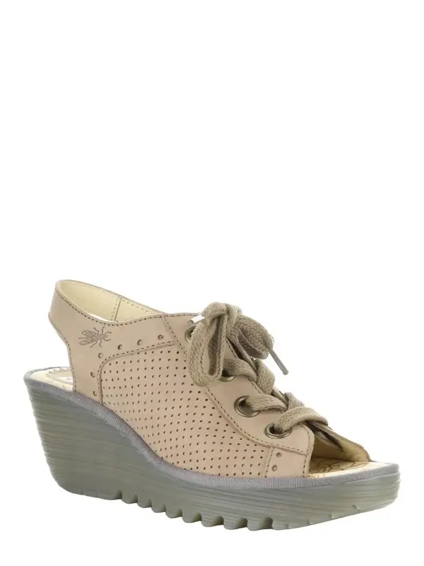 Fly London Yuta Platform Wedge Sandal - 016 Taupe/khaki Cupi