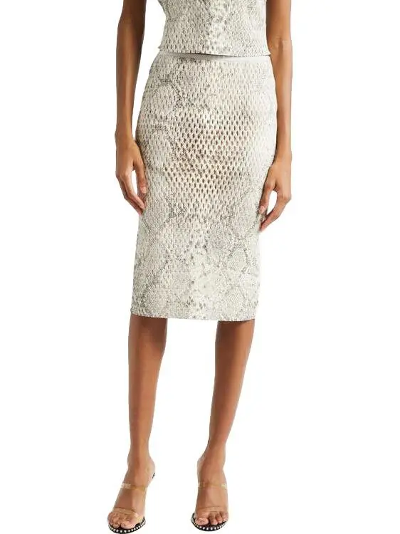 Alexander Wang Snake Embossed Mesh Leather Midi Skirt - Ivory