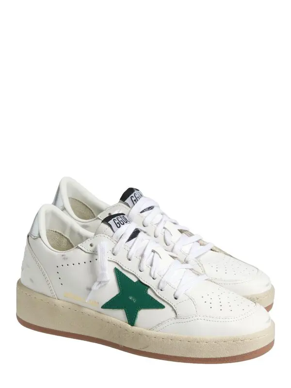 GOLDEN GOOSE Ball Star 2 Low Top Sneaker - White/ Green/ Silver