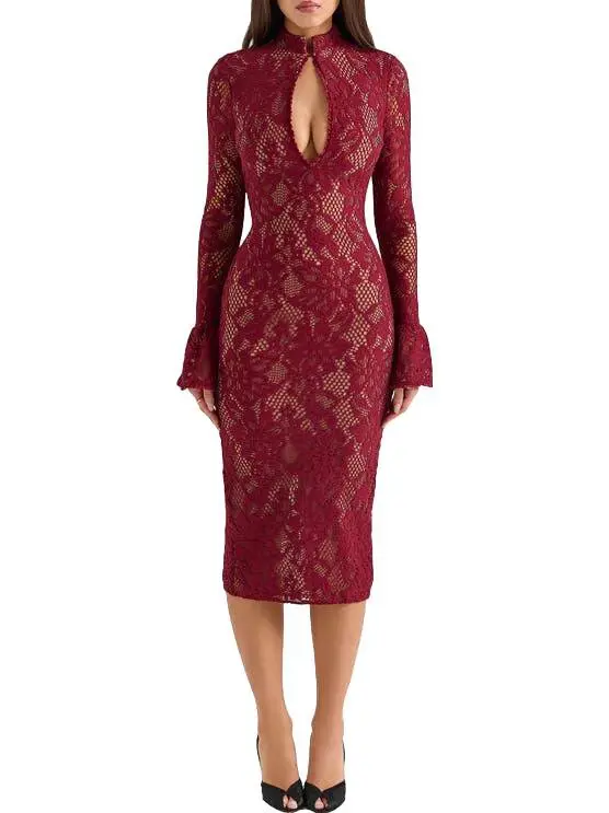 House Of Cb Pierette Lace Body-con Dress - Rhubarb