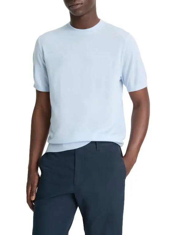 Vince Short Sleeve Wool & Cashmere Crewneck Sweater - Playa Blue