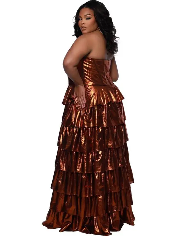 SYDNEY'S CLOSET Strapless Sweetheart Neckline Tiered Gown - Copper