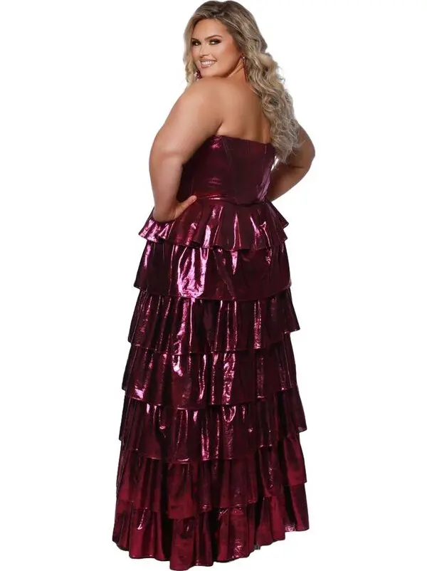 SYDNEY'S CLOSET Strapless Sweetheart Neckline Tiered Gown - Magenta