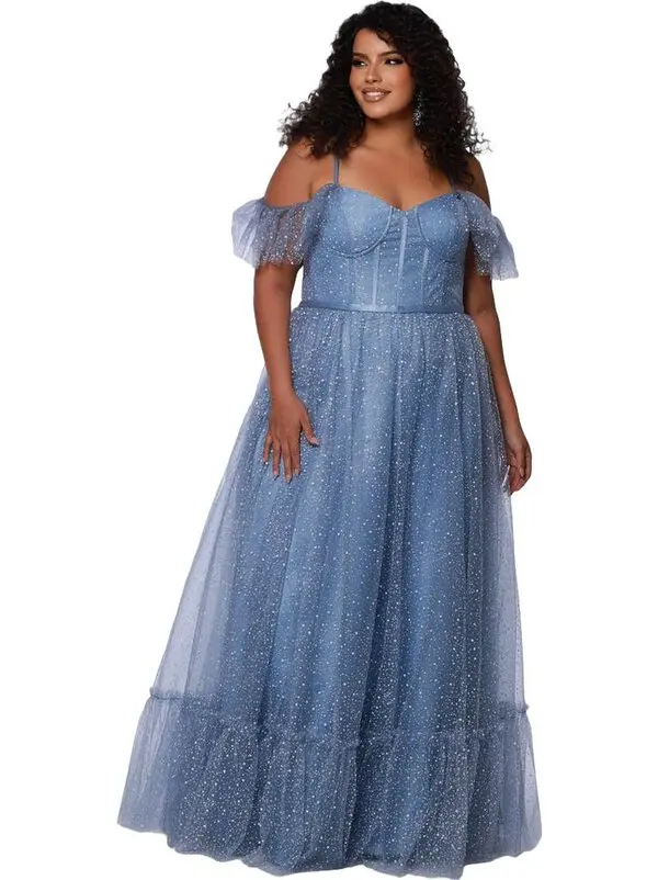 SYDNEY'S CLOSET V-neck A-line Gown - Dusty Blue