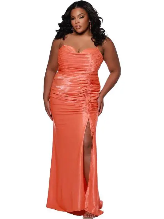 SYDNEY'S CLOSET Sweetheart Neckline Ruched Gown - Papaya