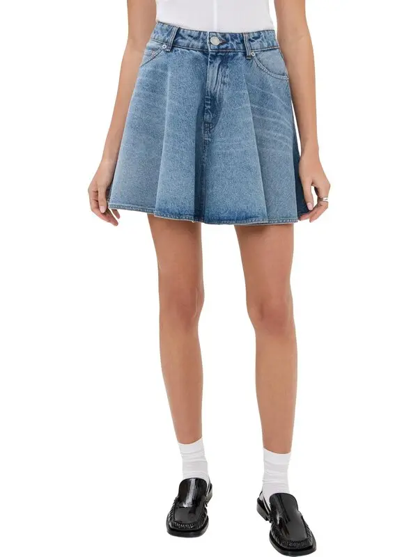Ami Flare Mini Denim Skirt - Used Blue