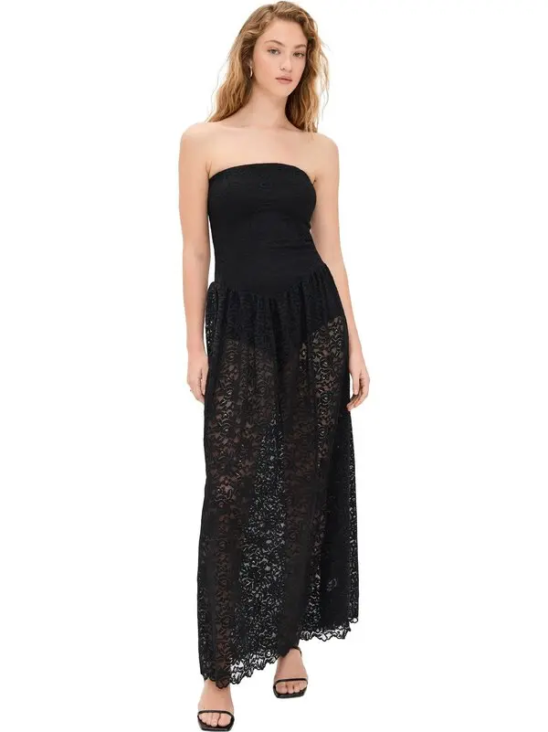 Show Me Your Mumu Diana Drop Waist Maxi Dress - Black Lovely Lace