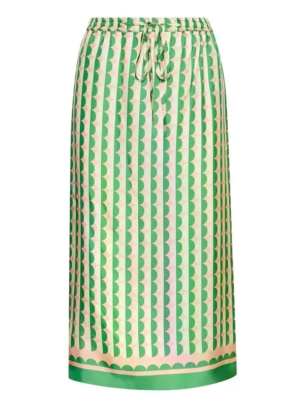 Oscar De La Renta Geometric-print Silk Midi Skirt - Green
