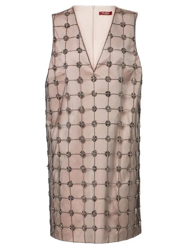 Max Mara Acino Embellished Mini Dress - Beige