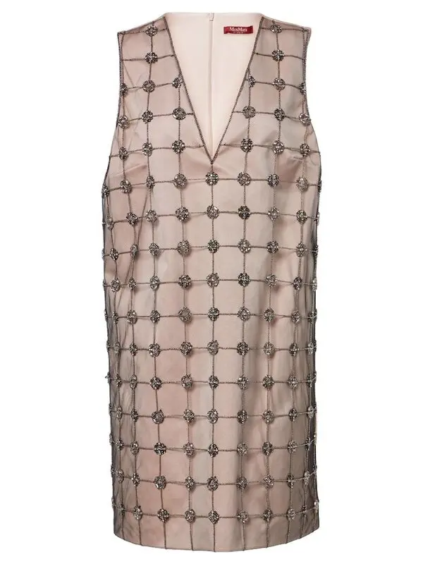 Max Mara Acino Embellished Tulle And Satin Mini Dress - Beige