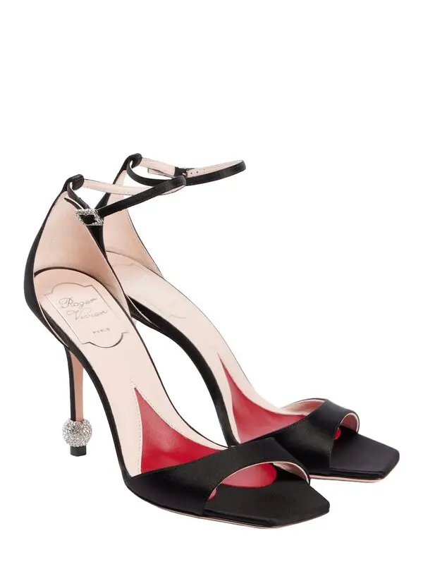 ROGER VIVIER Jewel 100 Embellished Satin Sandals - Black