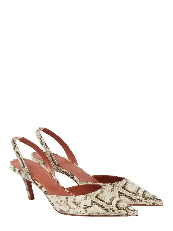 Amina Muaddi Sofia Snake-effect Slingback Pumps - Beige
