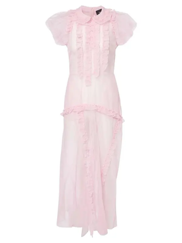 Simone Rocha Ruffled Sheer Tulle Midi Dress - Pink