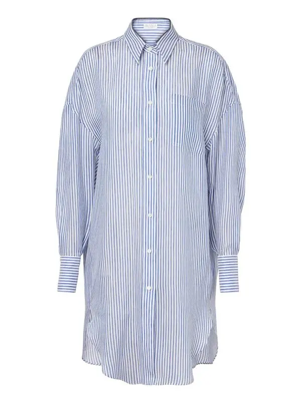 Brunello Cucinelli Striped Linen And Silk Organza Shirt - Blue
