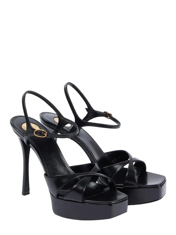 Saint Laurent Debbie 85 Leather Platform Sandals - Black