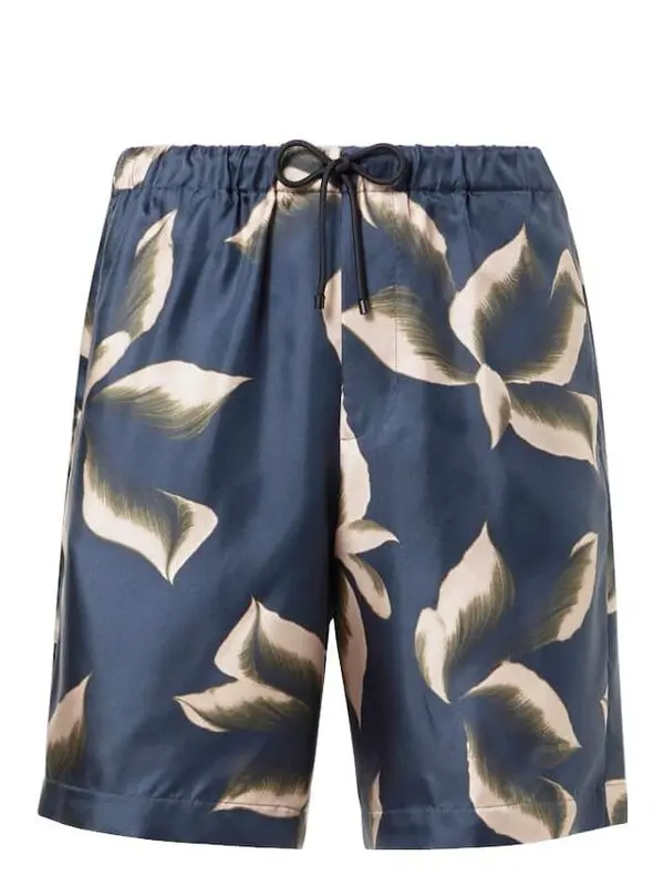 Dries Van Noten Printed Silk Shorts - Blue