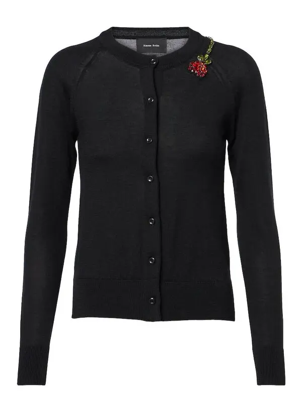 Simone Rocha Embellished Wool And Silk Cardigan - Black
