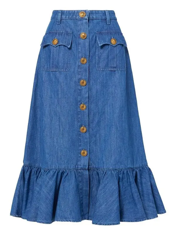 Valentino Garavani Denim Midi Skirt - Blue
