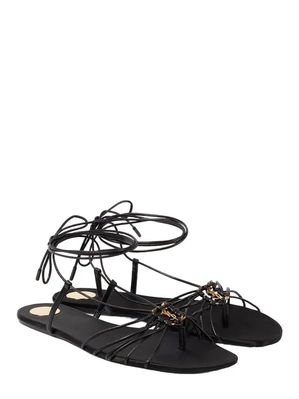 Saint Laurent Babylone Cassandre Leather Lace-up Sandals - Black