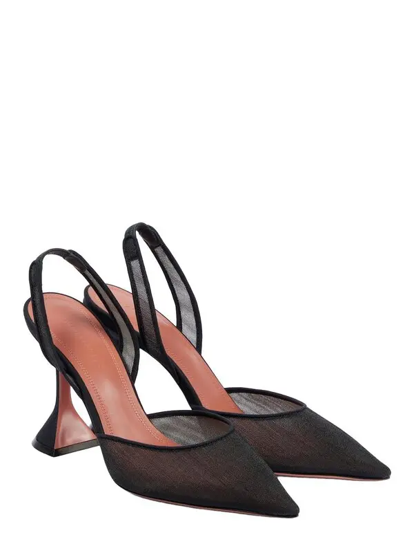 Amina Muaddi Holli Mesh Slingback Pumps - Black