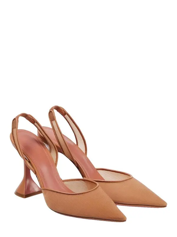 Amina Muaddi Holli Mesh Slingback Pumps - Beige