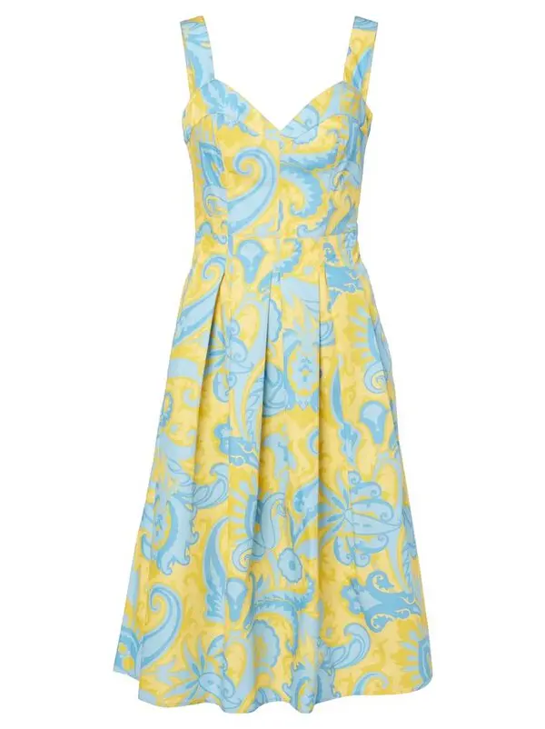 Etro Paisley Pleated Midi Dress - Yellow