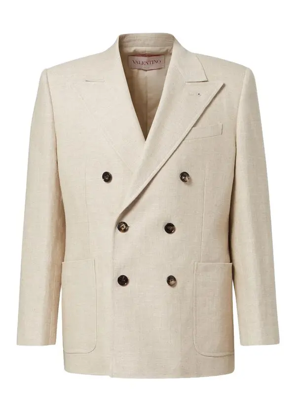 Valentino Garavani Double-breasted Linen-blend Blazer - Beige