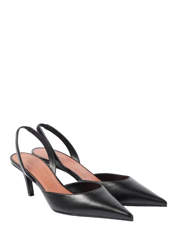 Amina Muaddi Sofia Leather Slingback Pumps - Black