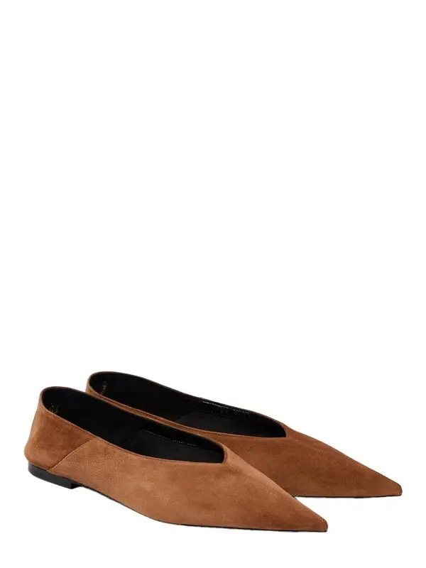 Saint Laurent Nour Suede Ballet Flats - Brown