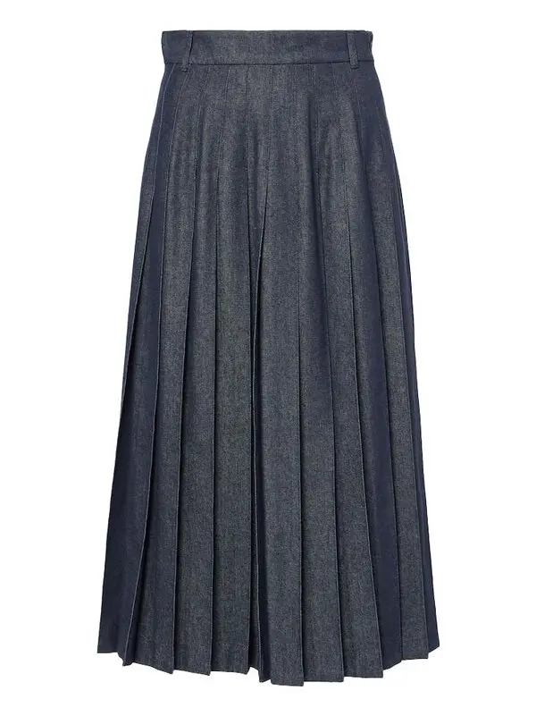 Max Mara Vale Pleated Denim Midi Skirt - Blue