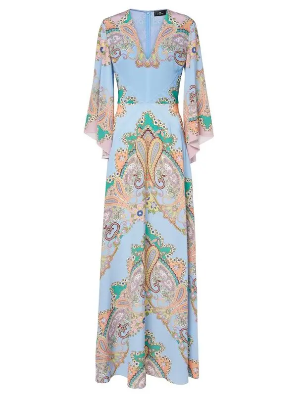 Etro Paisley Silk Crêpe De Chine Maxi Dress - Blue
