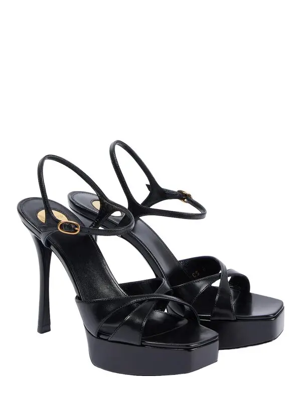 Saint Laurent Debbie 85 Leather Platform Sandals - Black