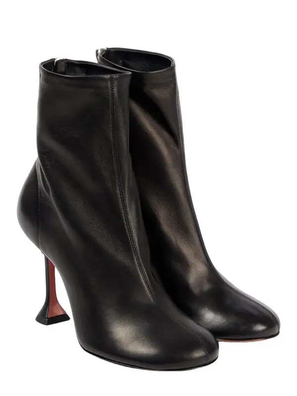 Amina Muaddi Iris 95 Leather Ankle Boots - Black