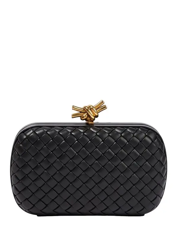 Bottega Veneta Knot Intreccio Leather Clutch - Black