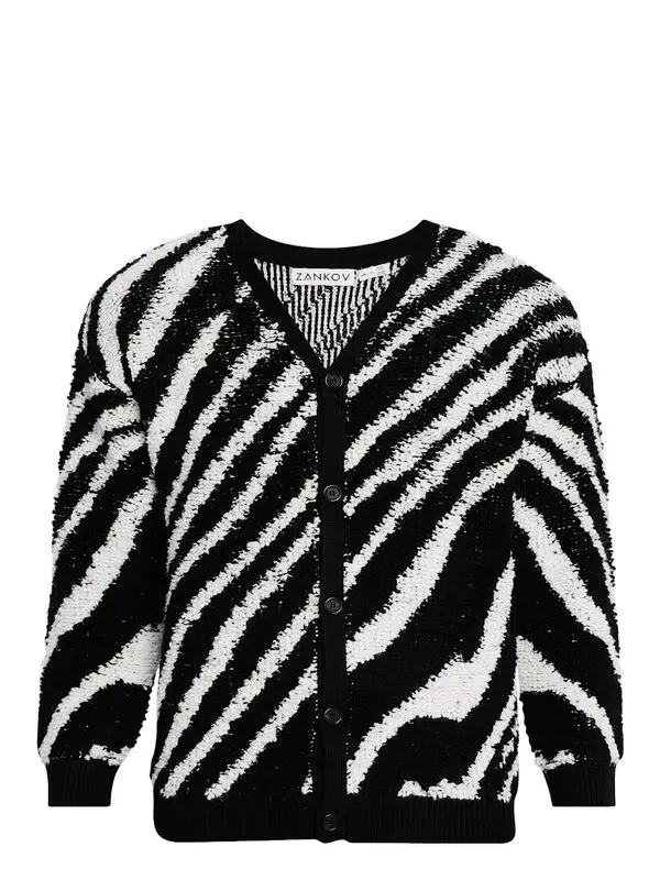 ZANKOV Intarsia Zebra Cardigan - Black/ivory Multi