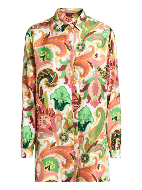 Etro Summer-print Silk Twill Tunic Blouse - White Print 2
