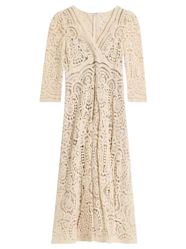Rickie Freeman For Teri Jon Crochet A-line Midi Dress - Cream