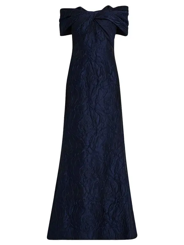 Rickie Freeman For Teri Jon Off-shoulder Jacquard Gown - Navy