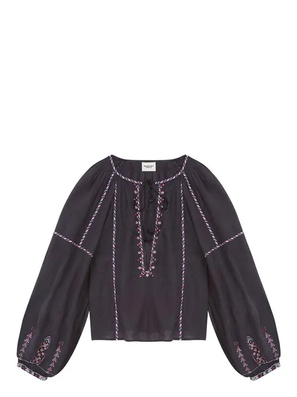 MARANT ETOILE Fernanda Graphic Embroidered Top - Faded Night/lilac