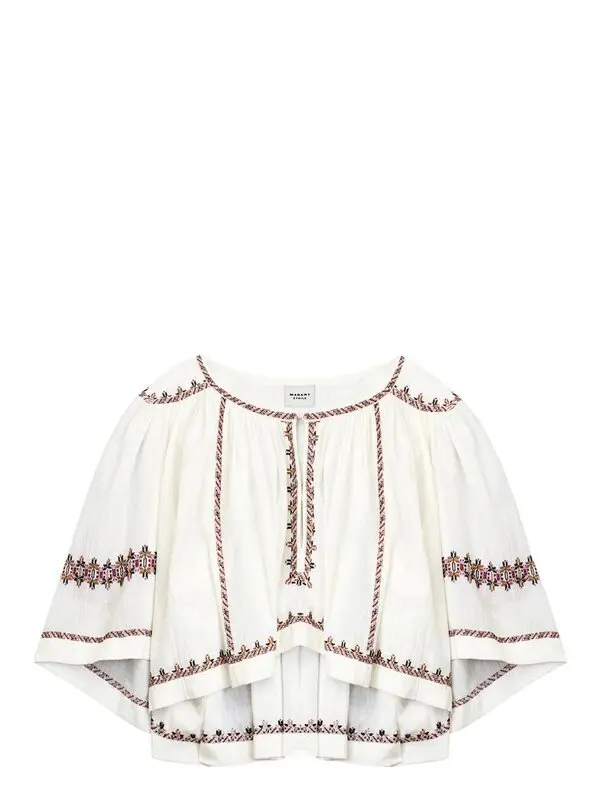 MARANT ETOILE Felicity Embroidered Top - Ecru/ochre