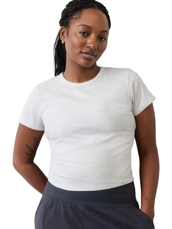 Athleta Signature Rib Crop Tee - Fog Grey Heather